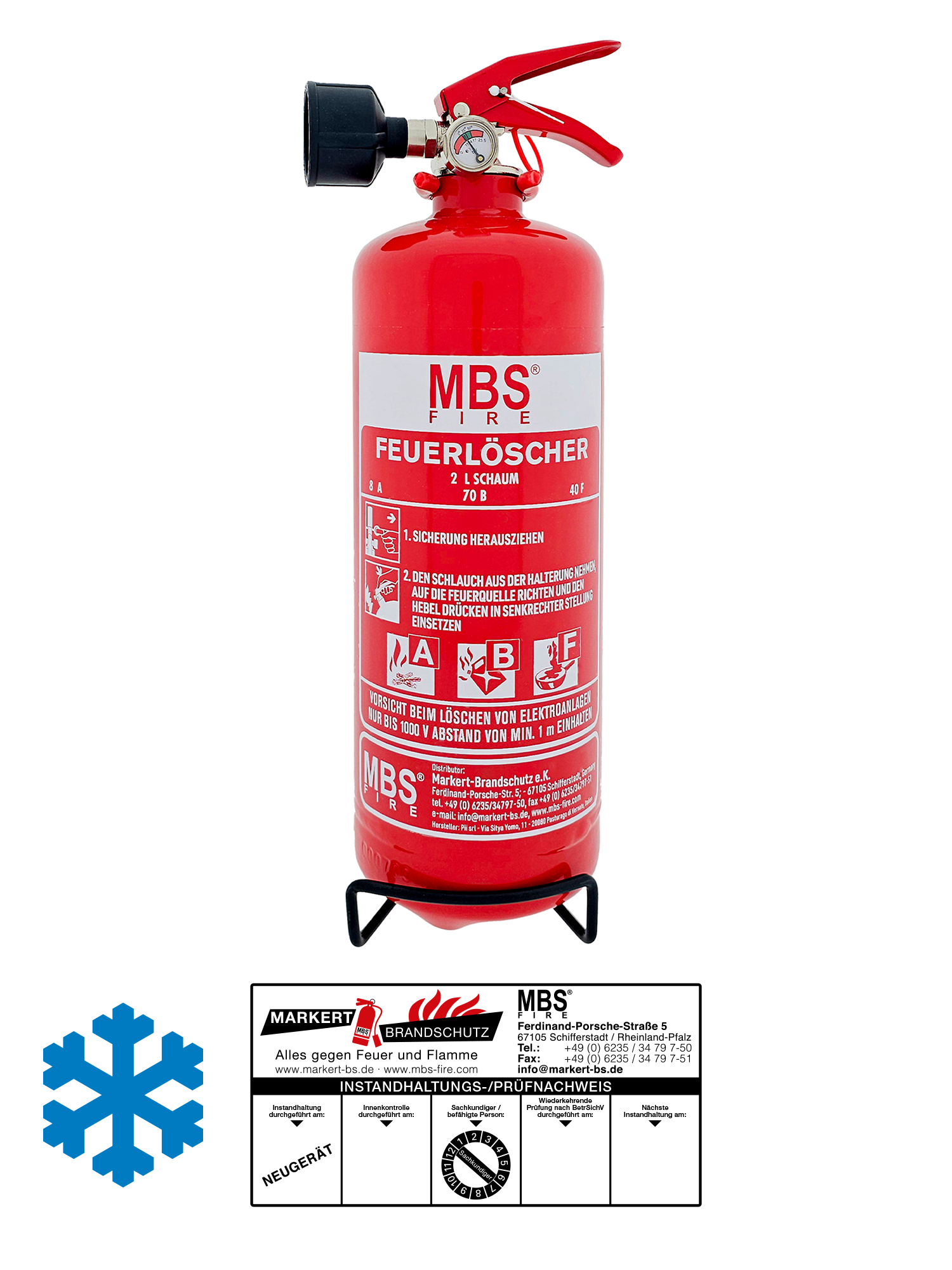 MBS-FIRE (Pii) 2L Schaum Feuerlöscher Frostsicher inkl Halterung u Plakette für Haushalt Büro ...