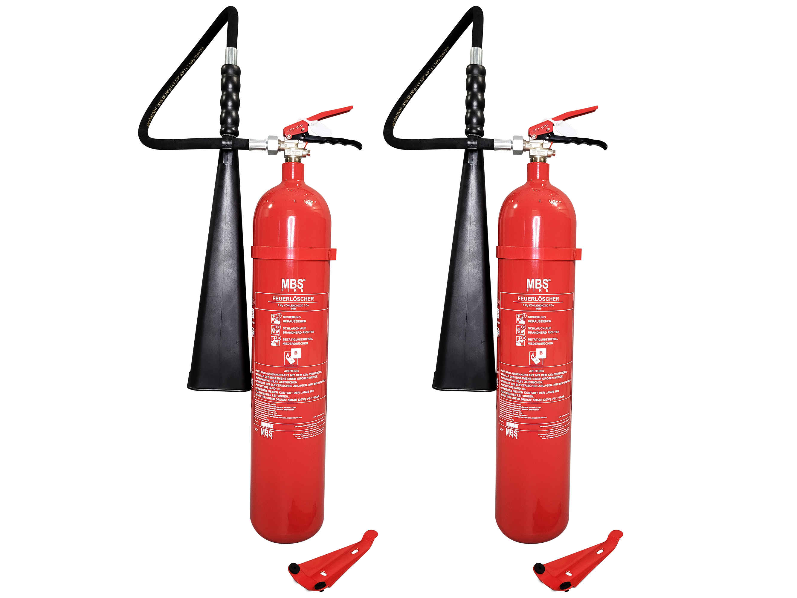 2x MBS-FIRE MBK 5kg CO2 Kohlendioxid Feuerlöscher, DIN EN 3, GS geprüft, Messing ...