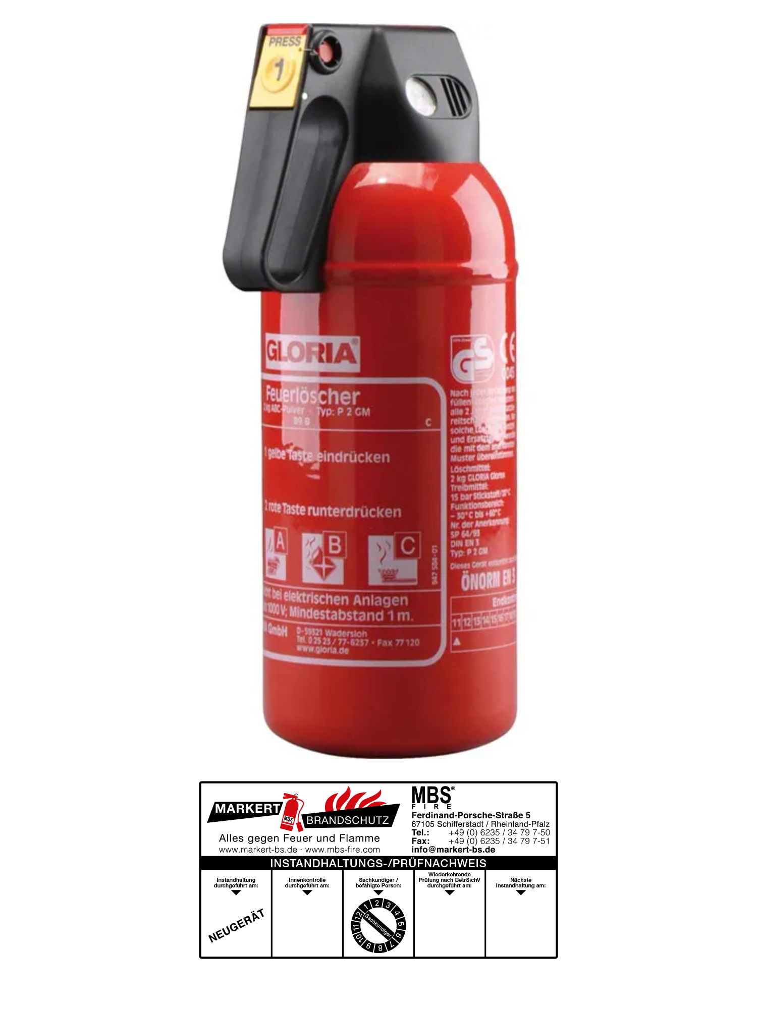 Gloria P2GM – Dauerdruck Feuerlöscher (ABC) mit Kfz.-Halter ...